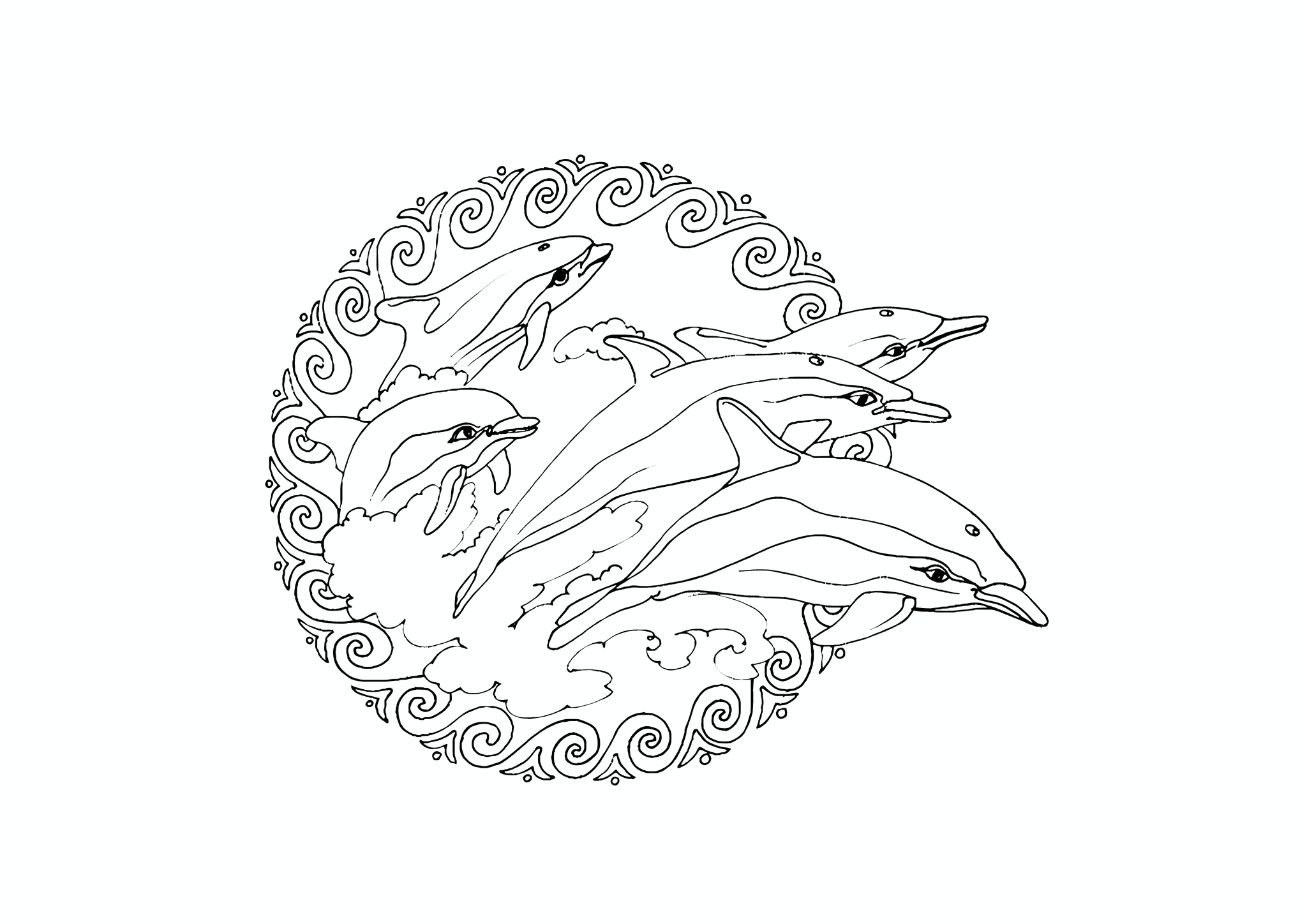Dolphins Mandala Coloring Page