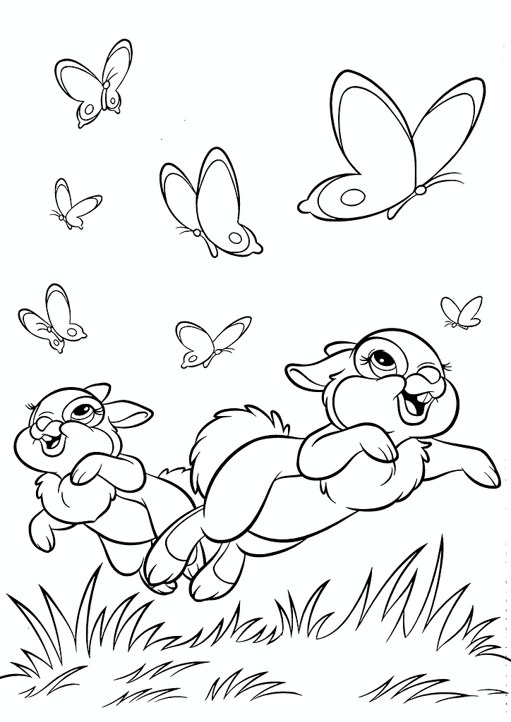 Hares Catch Up with Butterflies Coloring Page
