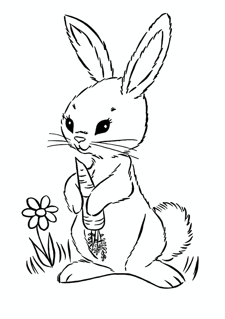 Beautiful Hare with a Carrot Coloring Page