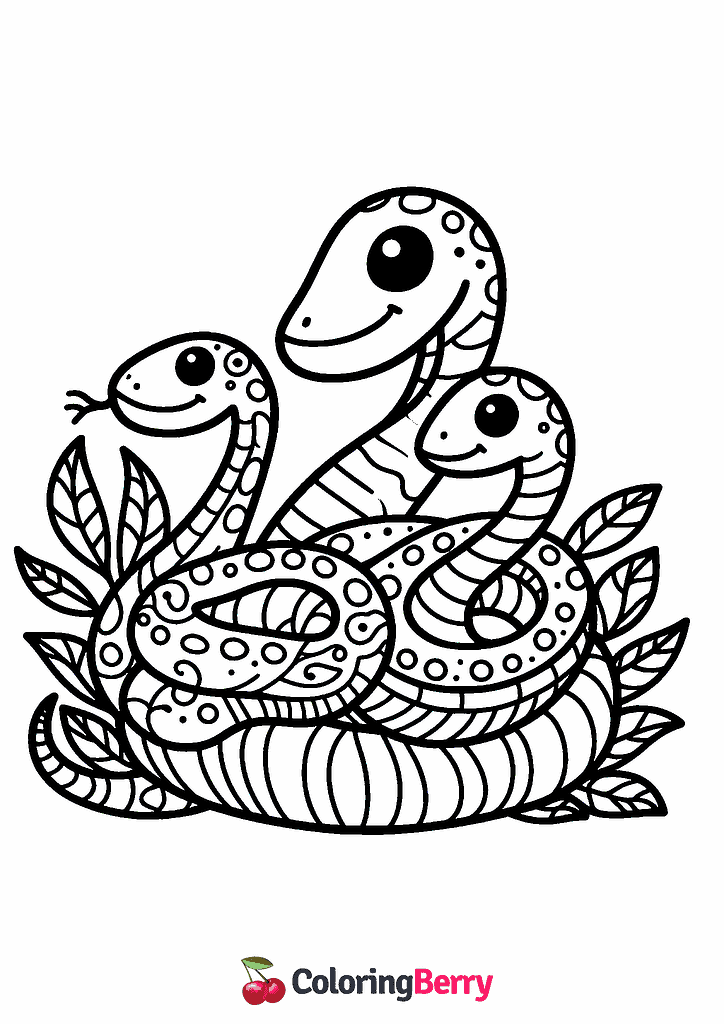 Snakes Coloring Page (Free PDF Printable)