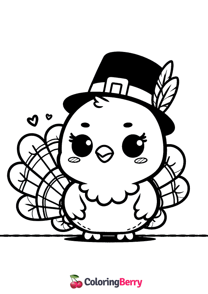 Cartoon Turkey Coloring Page (Free PDF Printable)