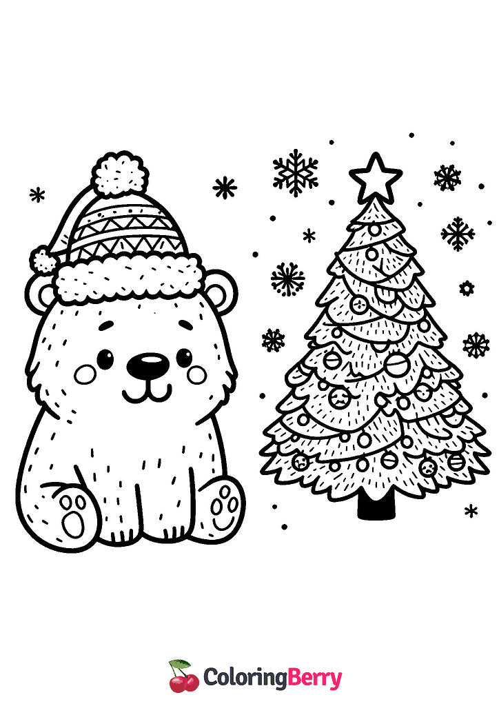 Christmas Polar Bear Coloring Page (Free PDF Printable)