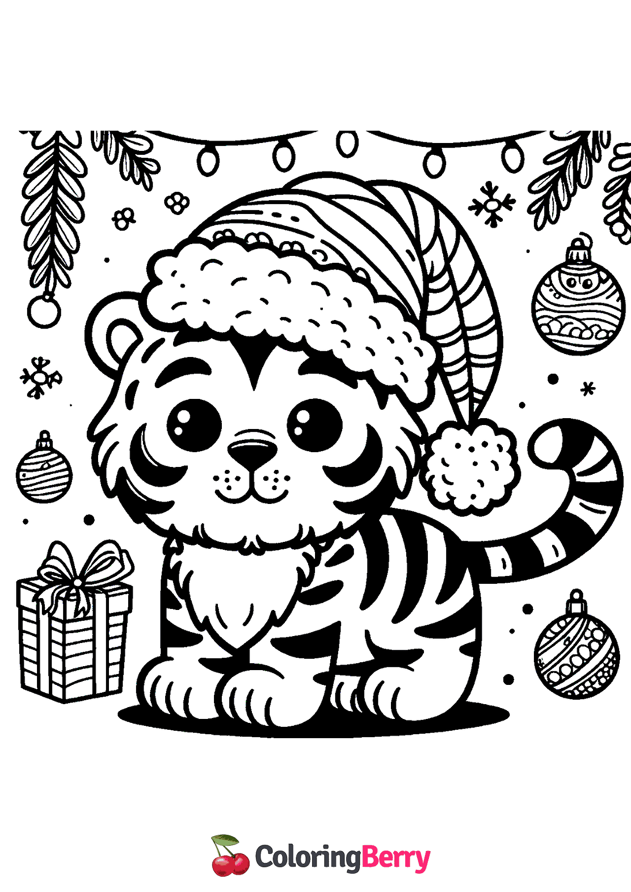 Christmas Tiger Coloring Page (Free PDF Printable)