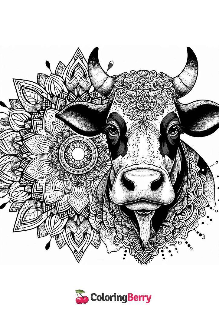 Cow Mandala Coloring Page (Free PDF Printable)