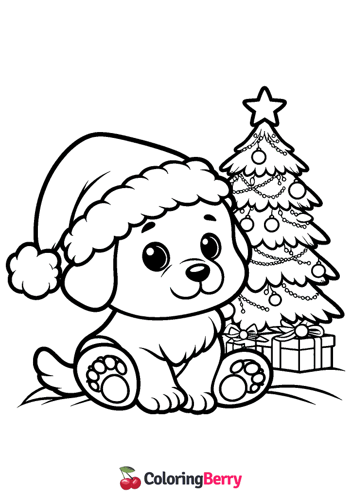 Cute Christmas Puppy Coloring Page (Free PDF Printable)