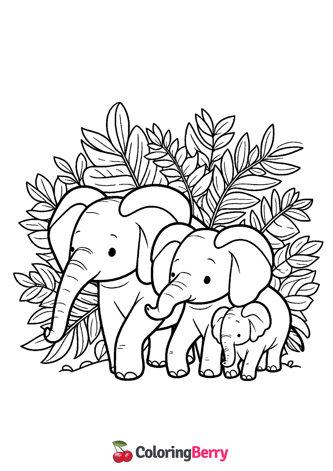 Elephant Family Coloring Page (Free PDF Printable)