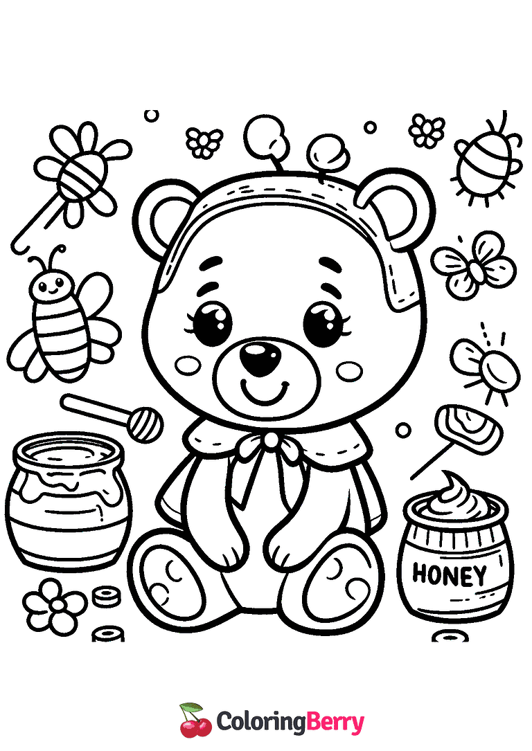 Honey Bear Coloring Page (Free PDF Printable)