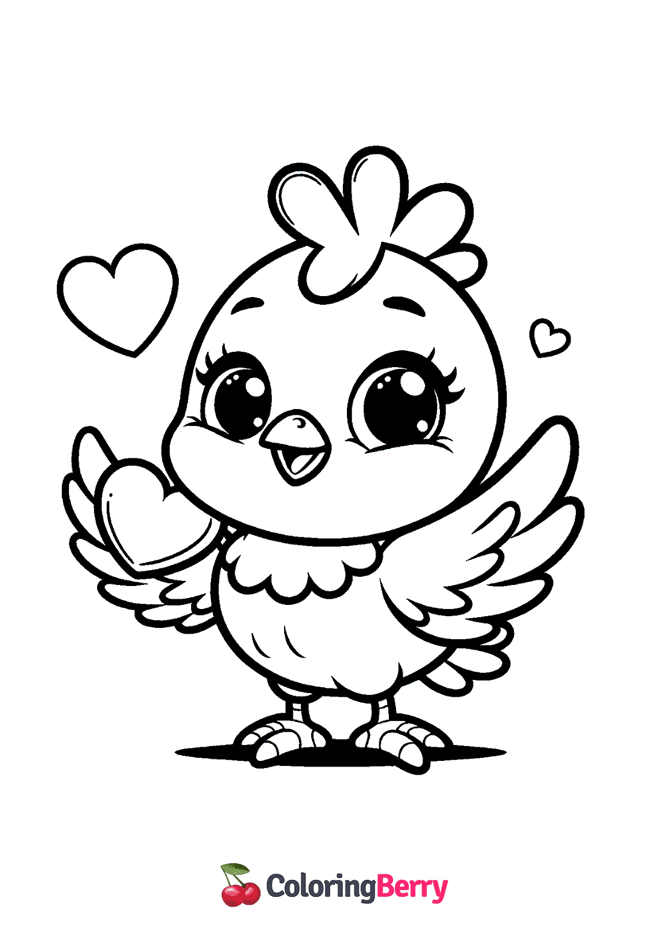 Valentine Chicken Coloring Page (Free PDF Printable)