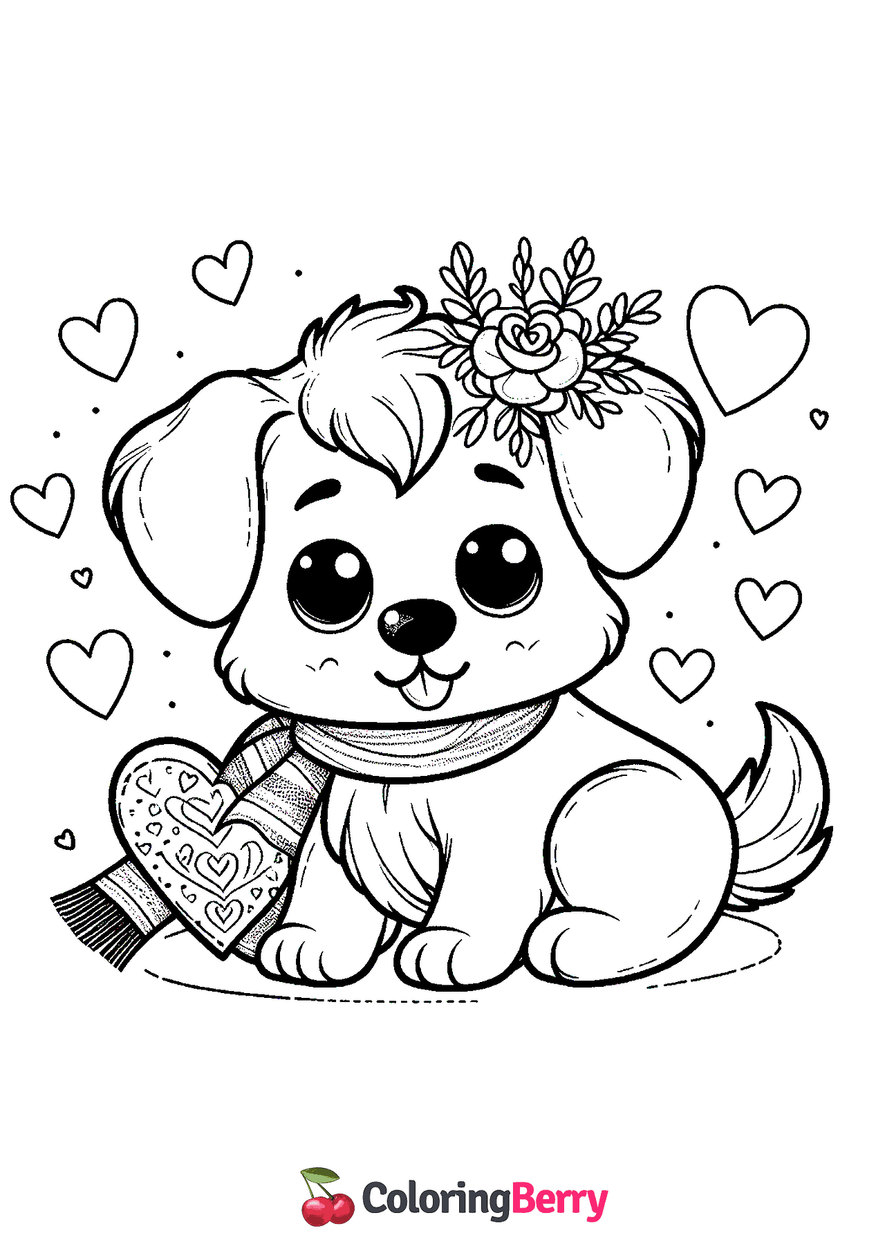 Valentine Dog Coloring Page (Free PDF Printable)