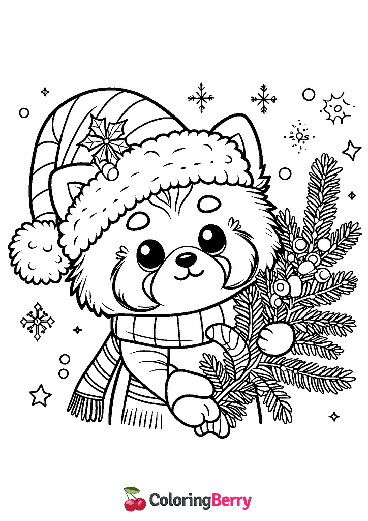 Winter Red Panda Coloring Page (Free PDF Printable)